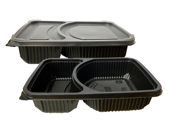 Rectangular Container Base & Lid, 2 Compartments | Black